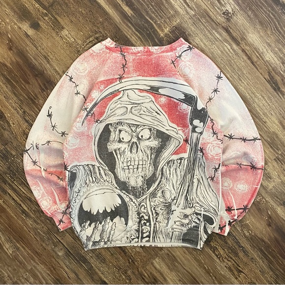 American Vintage | Shirts | Vintage 99s Grim Reaper Skeleton All Over ...